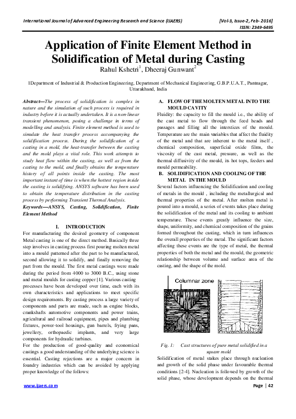 Application Of Finite Element Method In Solidification Of Metal During Casting