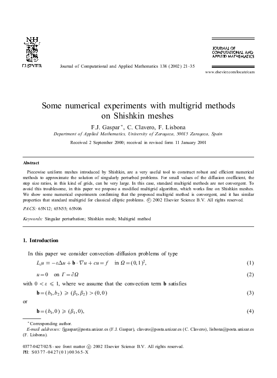 Pdf Some Numerical Experiments With Multigrid Methods On Shishkin Meshes