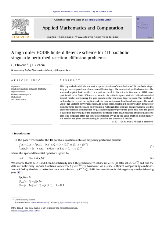 (PDF) A high order HODIE finite difference scheme for 1D parabolic singularly perturbed reaction ...