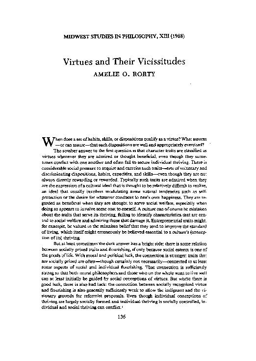 (PDF) Virtues and Their Vicissitudes