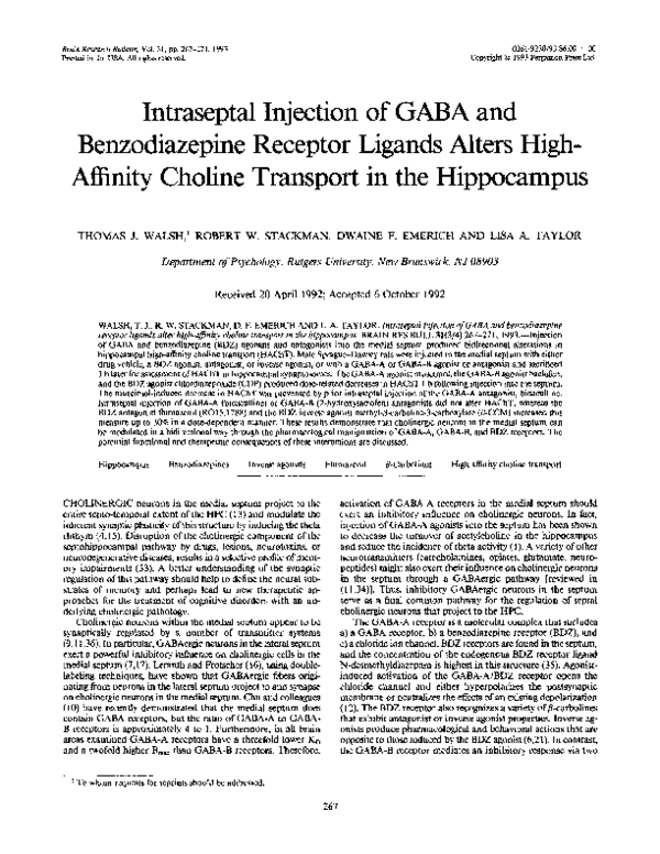 (PDF) Intraseptal injection of GABA and benzodiazepine receptor ligands ...