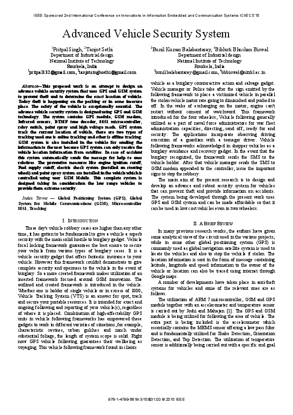 (PDF) Advanced Vehicle Security System