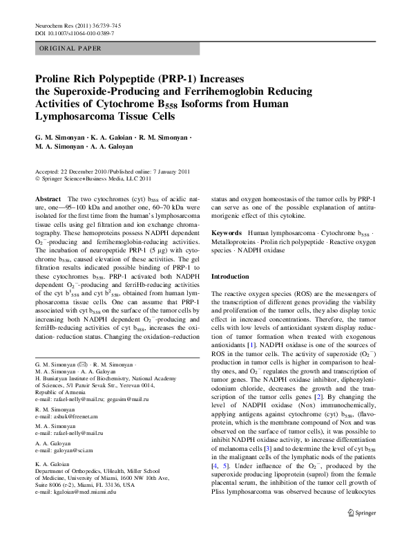 (PDF) Proline Rich Polypeptide (PRP-1) Increases the Superoxide ...