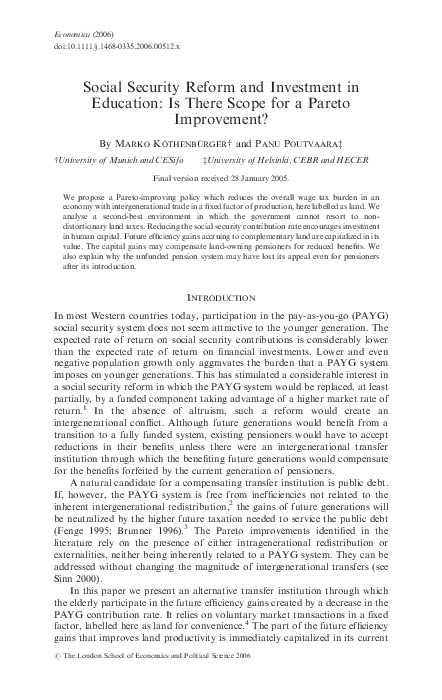 (PDF) Social Security Reform and Investment in Education: Is There ...