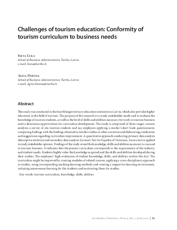 (PDF) Challenges of Tourism Education: Conformity of Tourism Curriculum ...