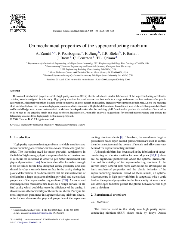 (PDF) On mechanical properties of the superconducting niobium
