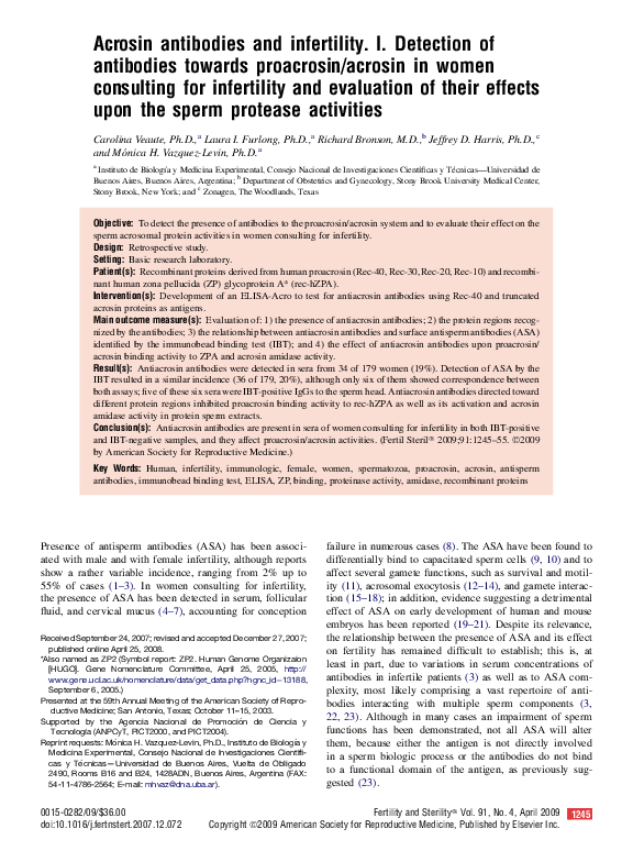 (PDF) Acrosin antibodies and infertility. I. Detection of antibodies ...