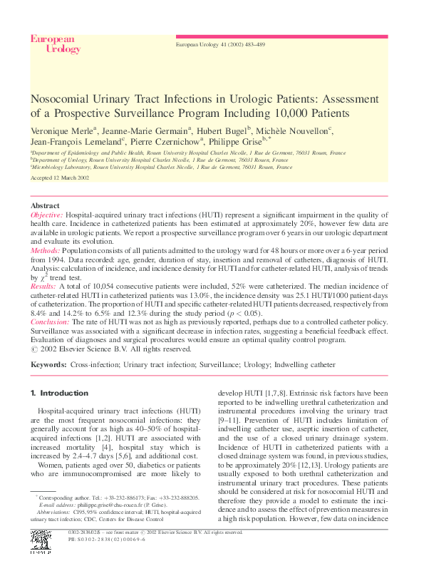 (PDF) Nosocomial Urinary Tract Infections in Urologic Patients: Assessment of a Prospective ...