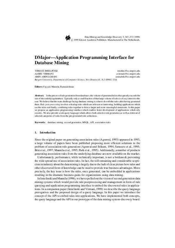 (PDF) DMajor—Application Programming Interface for Database Mining ...