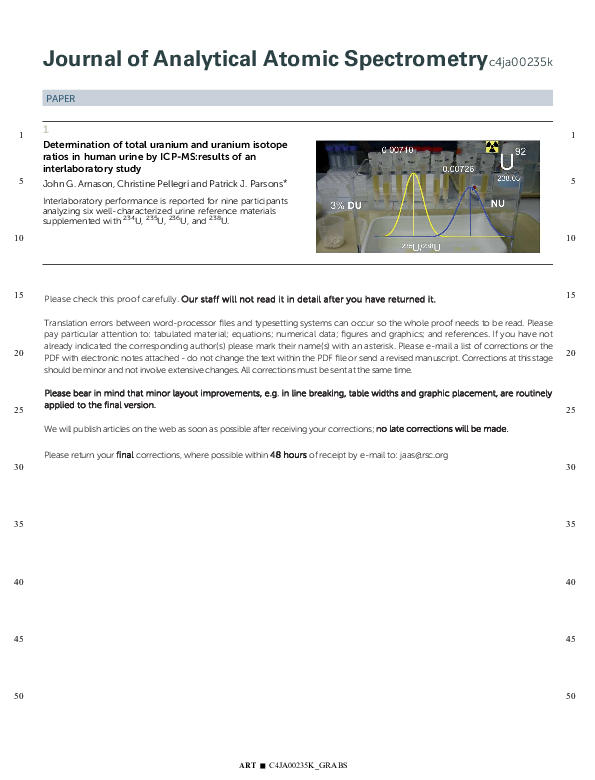 Pdf Determination Of Total Uranium And Uranium Isotope Ratios In Human Urine By Icp Ms Results