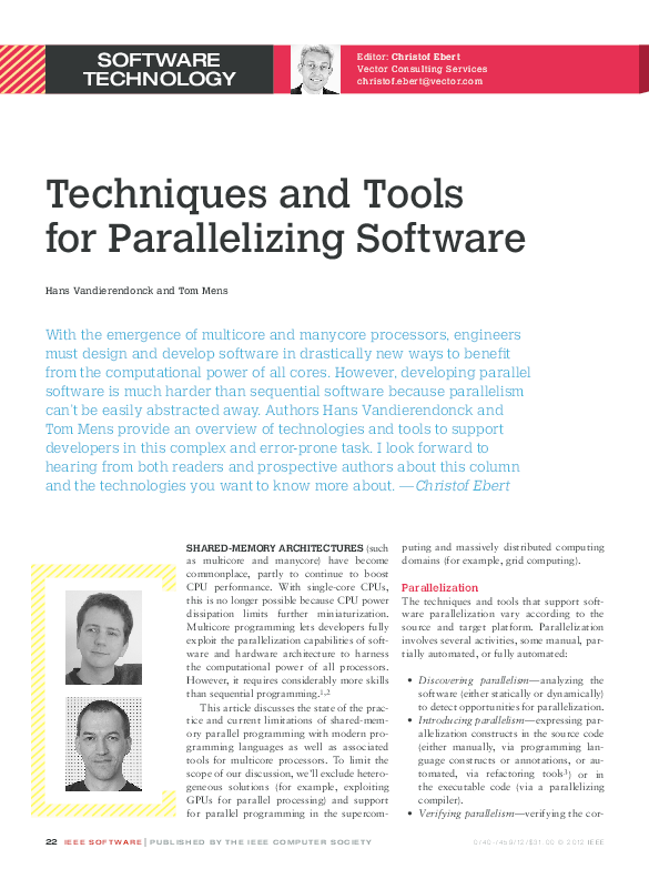 (PDF) Techniques and Tools for Parallelizing Software