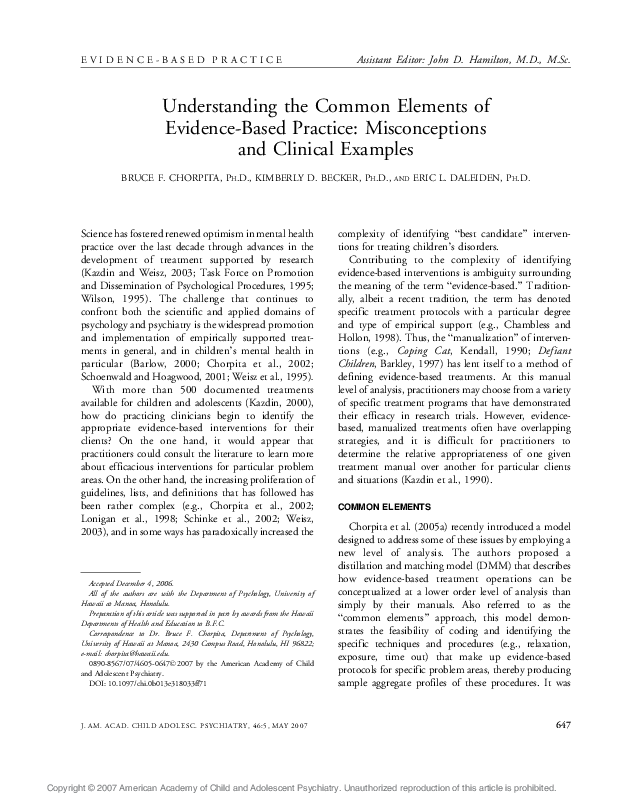 (PDF) Understanding the Common Elements of Evidence-Based Practice
