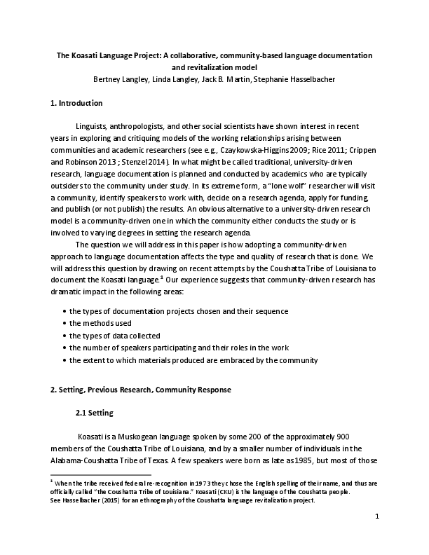 (PDF) The Koasati Language Project: A collaborative, community-based language documentation and ...