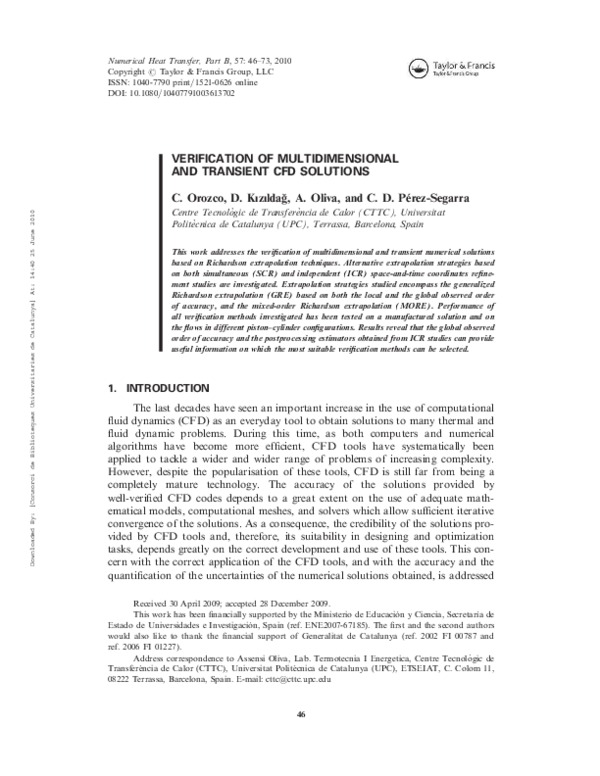 (PDF) Verification of Multidimensional and Transient CFD Solutions