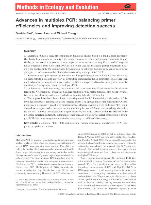 (PDF) Advances in multiplex PCR: balancing primer efficiencies and ...
