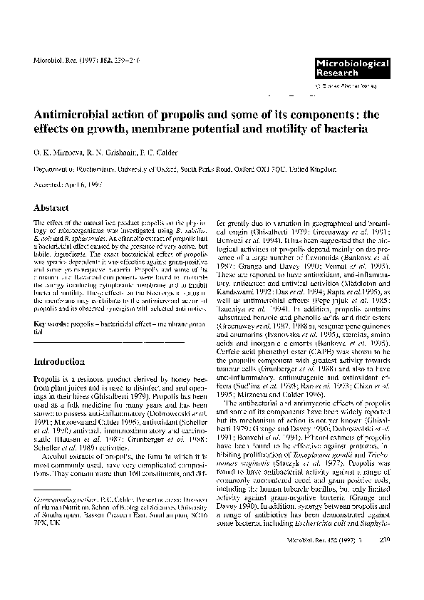 (PDF) Antimicrobial action of propolis and some of its components: the ...