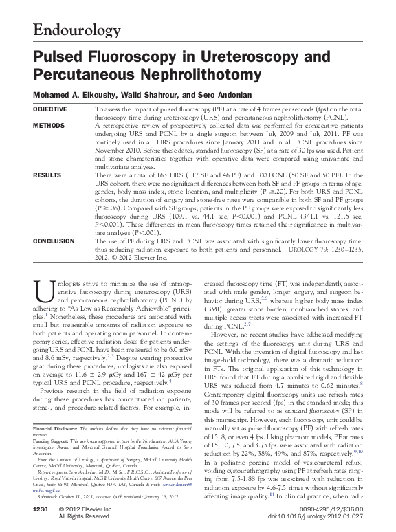 (PDF) Pulsed Fluoroscopy in Ureteroscopy and Percutaneous Nephrolithotomy