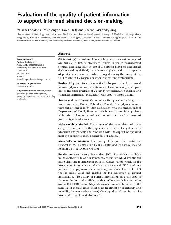 (PDF) Evaluation of the quality of patient information to support ...