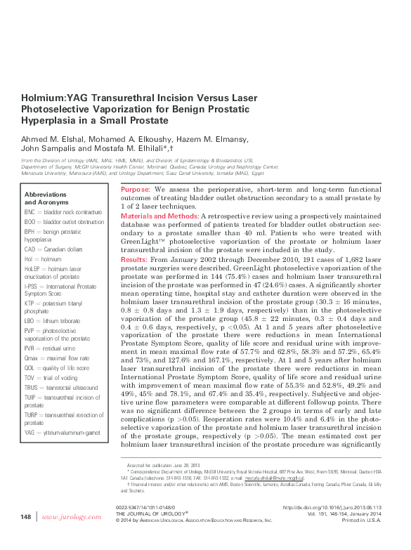 (PDF) Holmium:YAG Transurethral Incision Versus Laser Photoselective ...