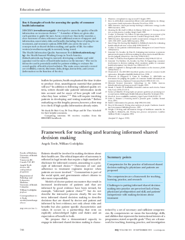 (PDF) Framework for teaching and learning informed shared decision ...