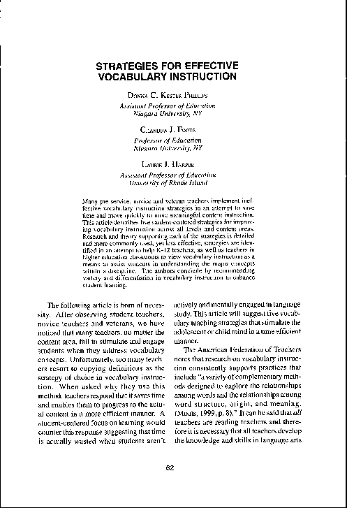 (PDF) STRATEGIES FOR EFFECTIVE VOCABULARY INSTRUCTION