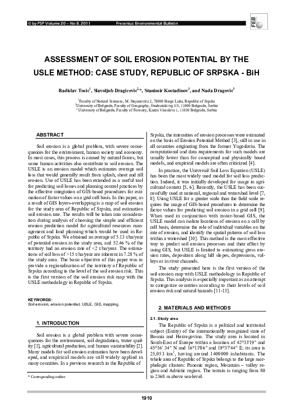 (PDF) Assessment of soil erosion potential by the USLE method: case ...