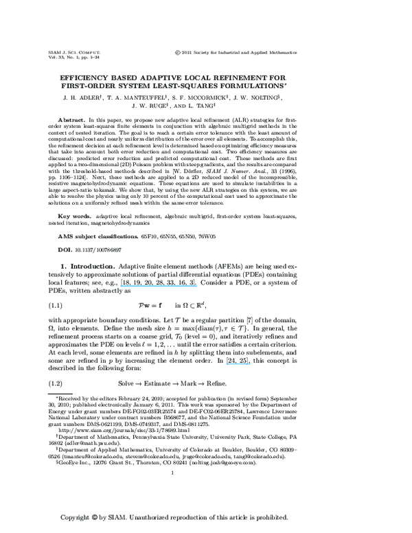 (PDF) Efficiency Based Adaptive Local Refinement for First-Order System Least-Squares Formulations