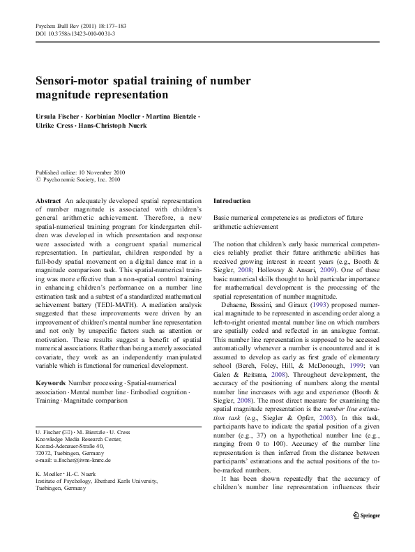 (PDF) Sensori-motor spatial training of number magnitude representation