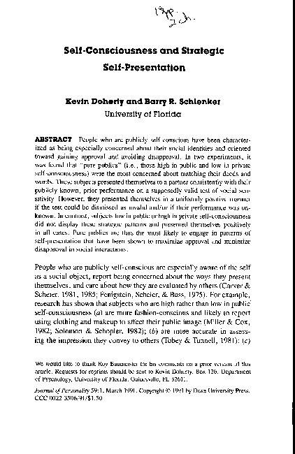 (PDF) Self-Consciousness and Strategic Self-Presentation