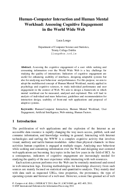 (PDF) Human-Computer Interaction and Human Mental Workload: Assessing ...