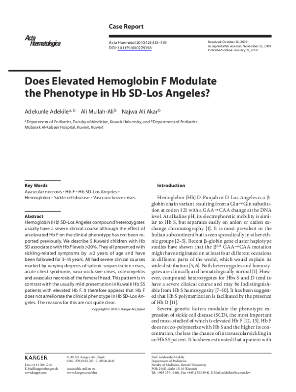 (PDF) Does Elevated Hemoglobin F Modulate the Phenotype in Hb SD-Los ...