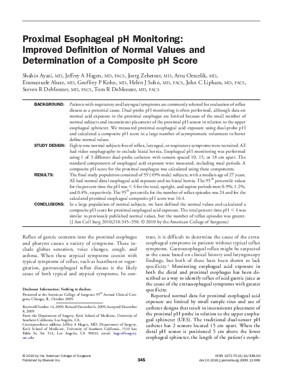 (PDF) Proximal Esophageal pH Monitoring: Improved Definition of Normal ...