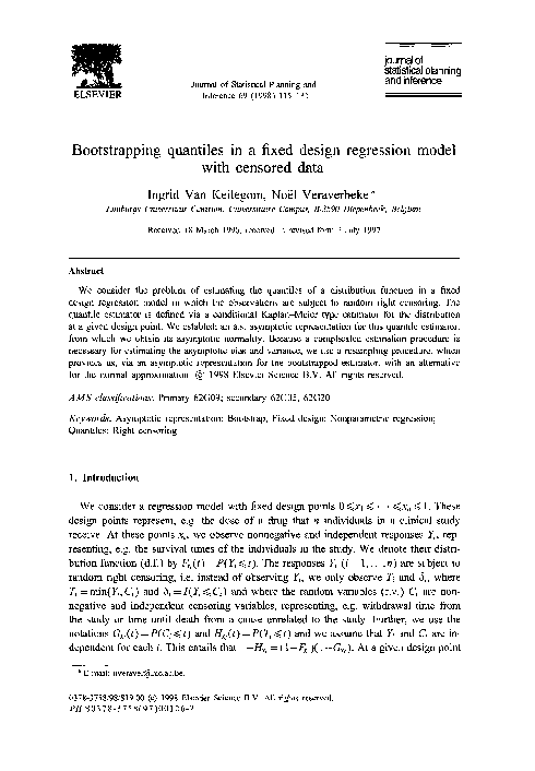 (PDF) Bootstrapping quantiles in a fixed design regression model with censored data