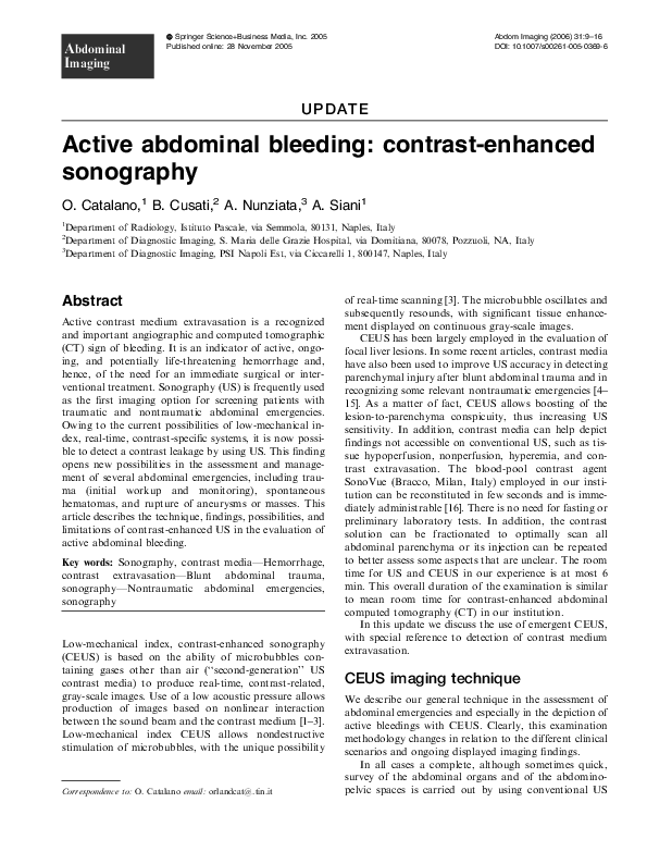 (PDF) Active abdominal bleeding: contrast-enhanced sonography