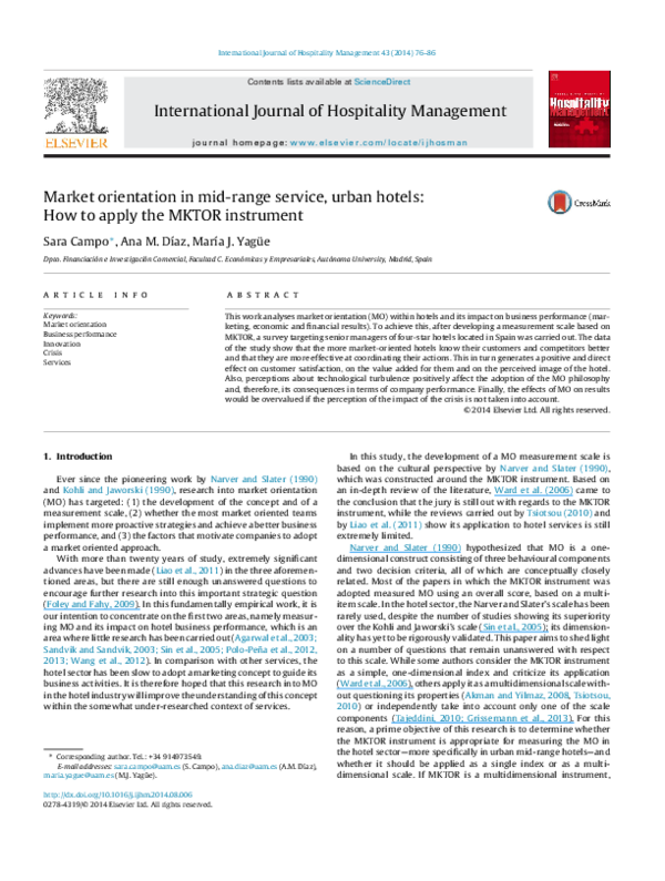 (PDF) Market orientation in mid-range service, urban hotels: How to ...