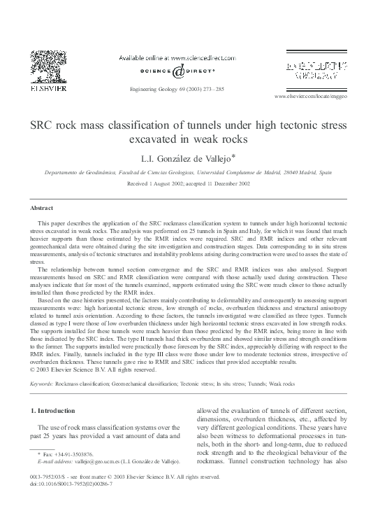 (PDF) SRC rock mass classification of tunnels under high tectonic ...
