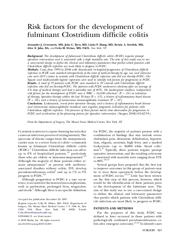 (PDF) Risk factors for the development of fulminant Clostridium ...