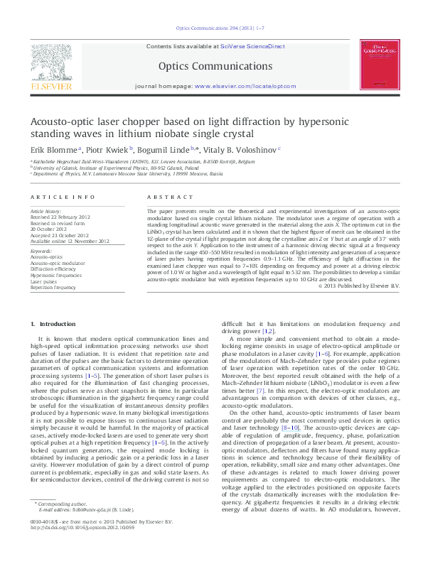 (PDF) Acousto-optic laser chopper based on light diffraction by ...