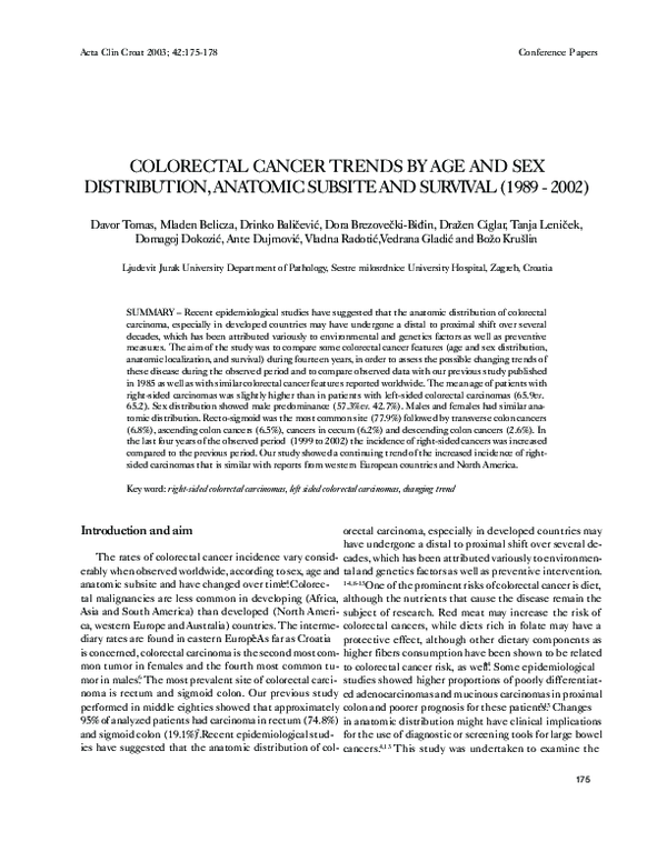 (PDF) Colorectal cancer trends by age and sex distribution, anatomic ...