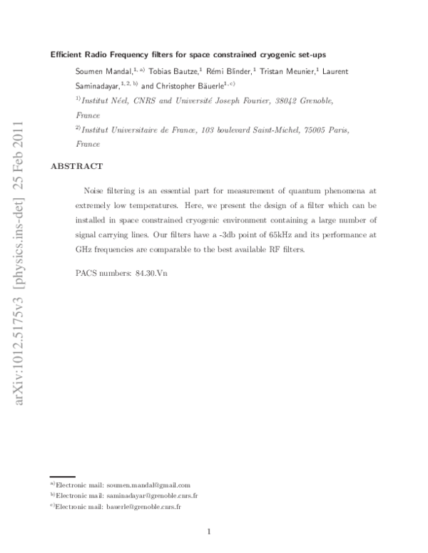 (PDF) Efficient radio frequency filters for space constrained cryogenic setups