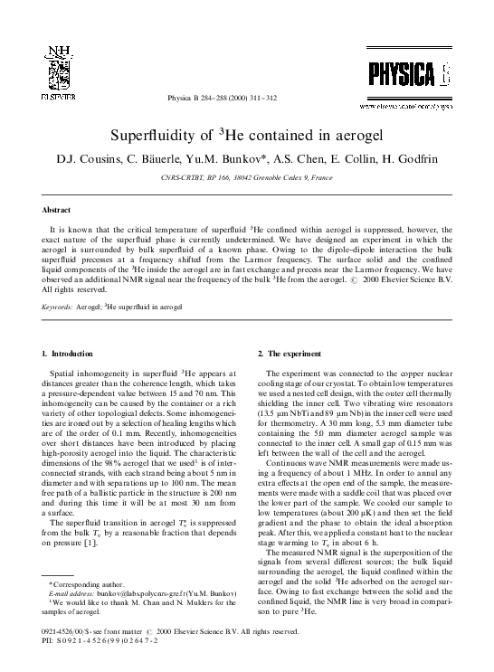 (PDF) Superfluidity of 3He contained in aerogel