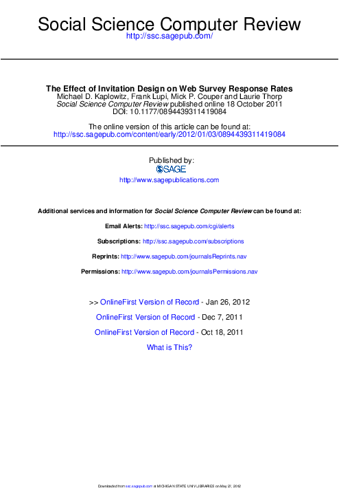 (PDF) The Effect of Invitation Design on Web Survey Response Rates