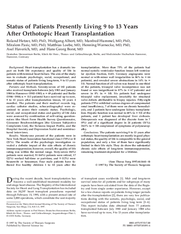(PDF) Status of Patients Presently Living 9 to 13 Years After ...