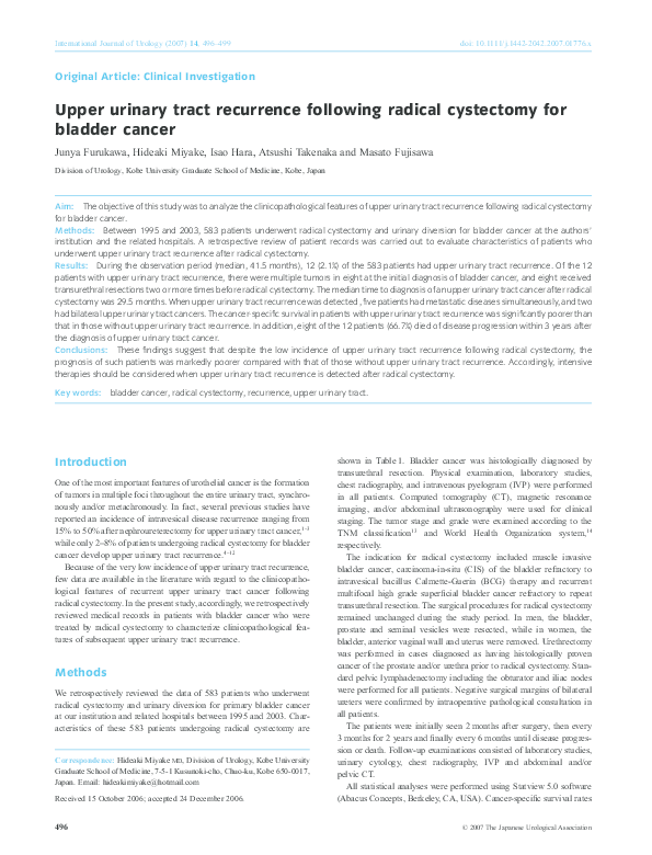 (PDF) Upper Urinary Tract Recurrence Following Radical Cystectomy for Bladder Cancer: A Meta ...