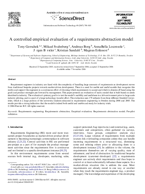 Pdf A Controlled Empirical Evaluation Of A Requirements Abstraction Model