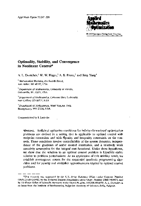 (PDF) Optimality, stability, and convergence in nonlinear control