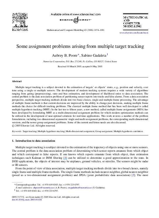 (PDF) Some assignment problems arising from multiple target tracking