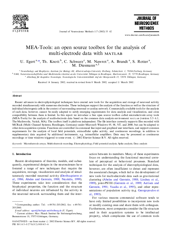 Pdf Mea Tools An Open Source Toolbox For The Analysis Of Multi Electrode Data With Matlab 
