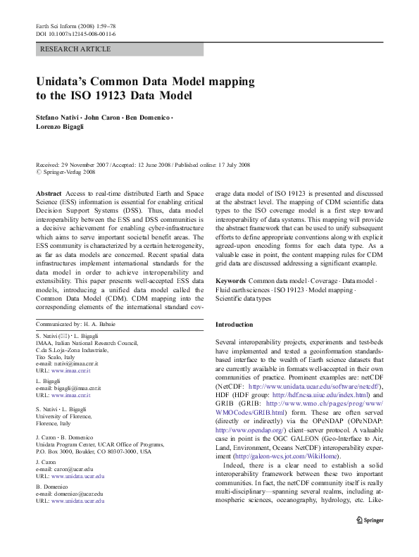 (PDF) Unidata’s Common Data Model mapping to the ISO 19123 Data Model