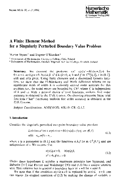 (PDF) A finite element method for a singularly perturbed boundary value problem